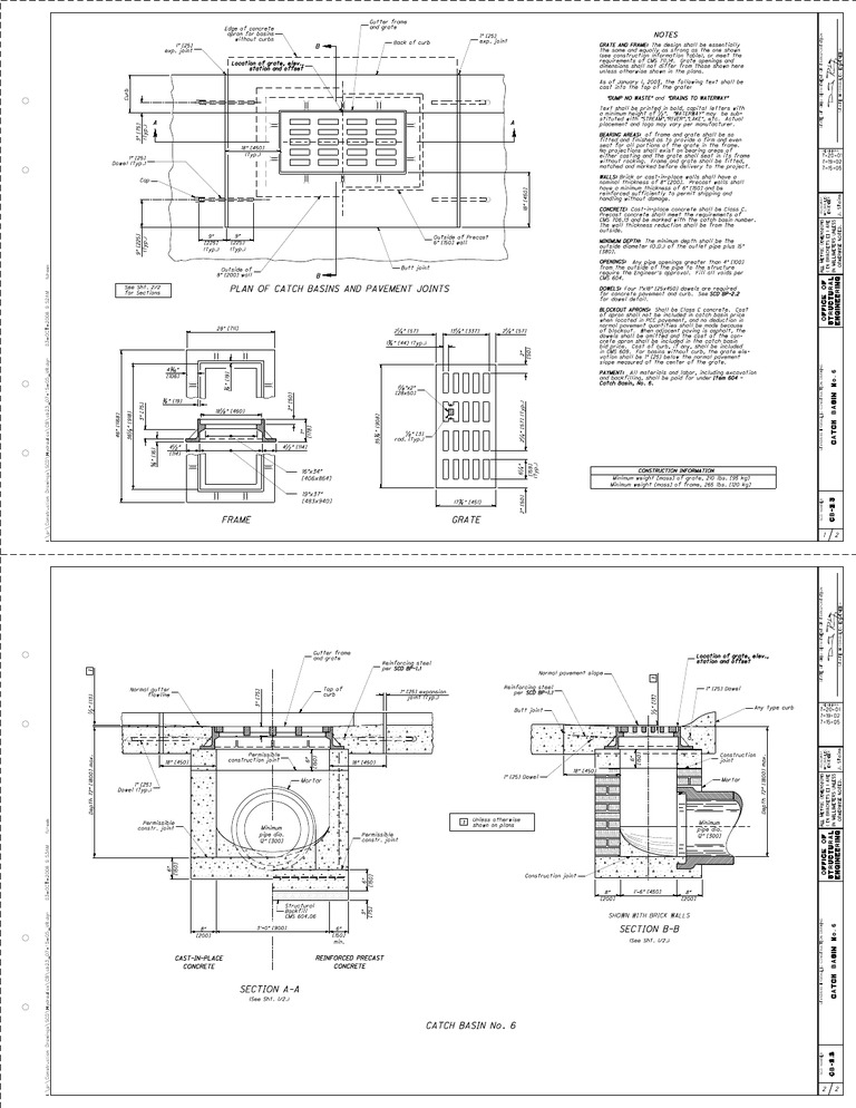 Plan of Catch Basins and Pavement Joints: Notes | PDF | Road Surface ...