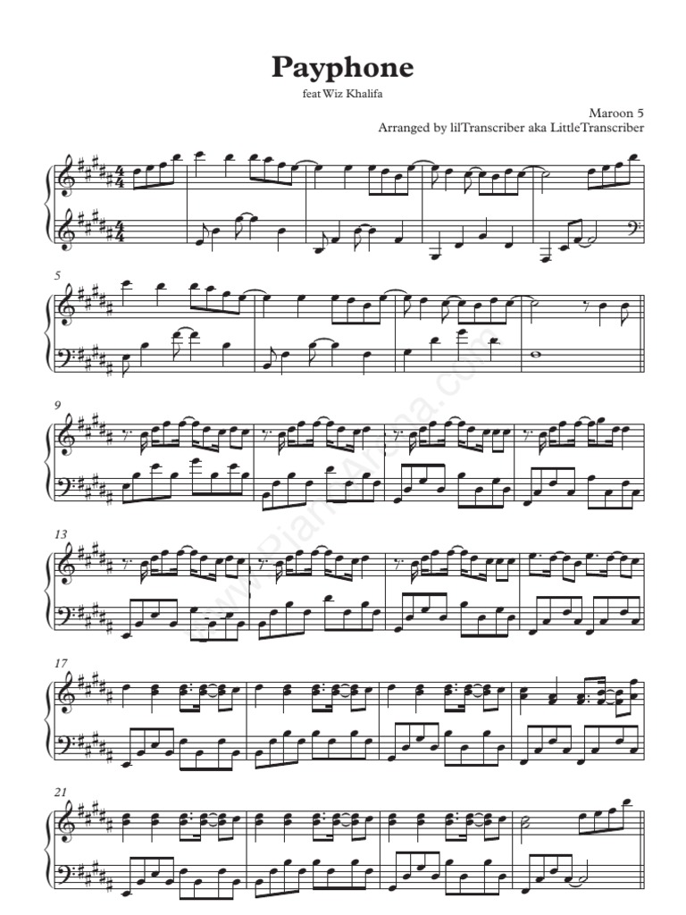 Maroon 5 - Payphone Sheet Music | PDF
