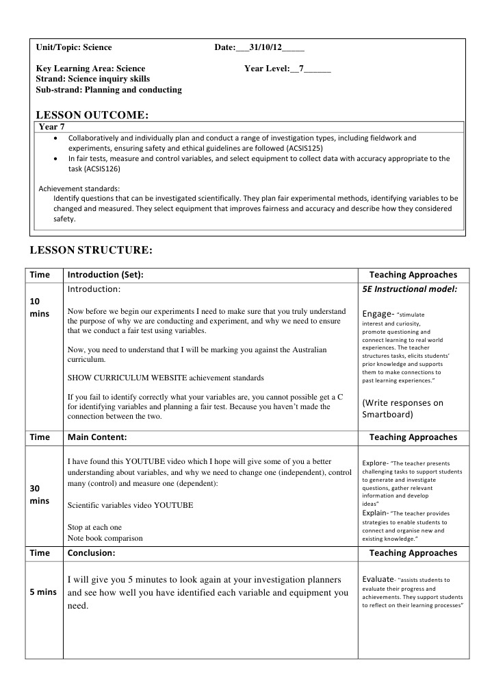 lesson plan 1 scientific variables | Experiment | Science