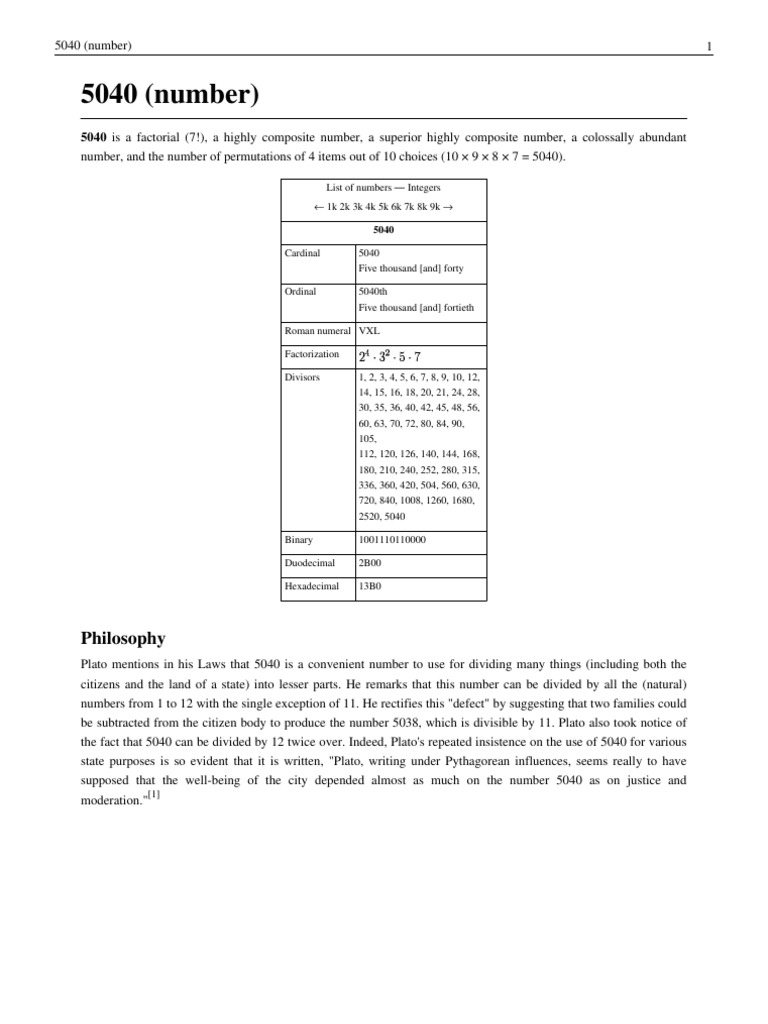 5040 (Number) - Wikipedia, The Free Encyclopedia | PDF | Numbers ...