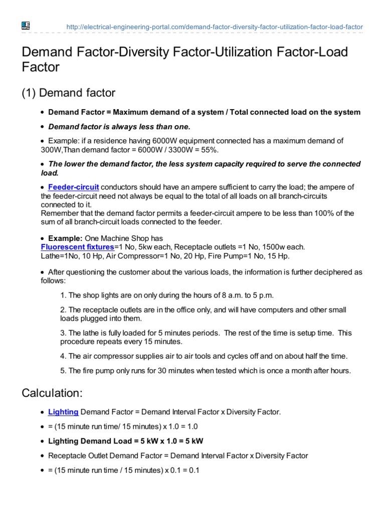 Demand, Diversity, Utilization & Load Factors Explained | PDF ...