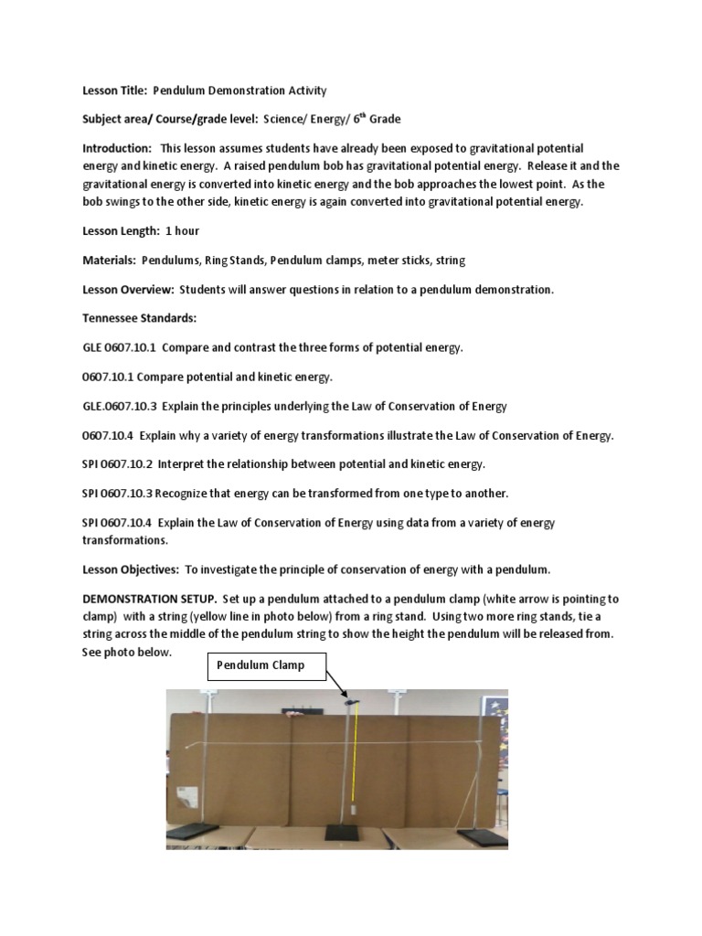 Pendulum Energy Conservation Lesson | PDF | Pendulum | Kinetic Energy