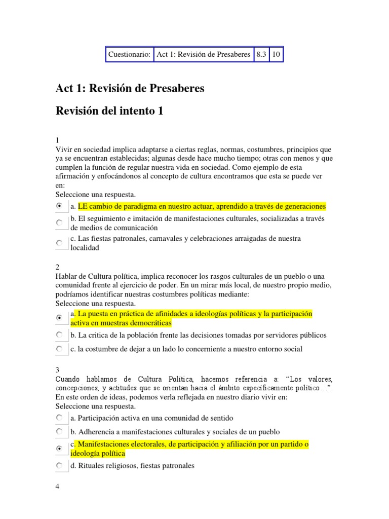 Act 1-Revisión de Presaberes | PDF | Sociedad | Comunidad