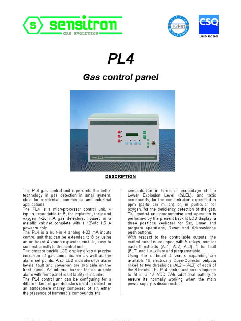 PL4 Gas Control Panel Overview | PDF | Relay | Electrical Engineering