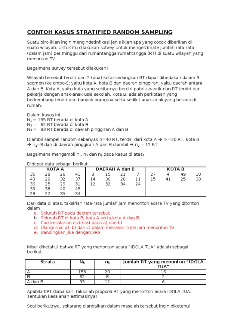 Contoh Kasus Stratified Random Sampling | PDF | Metode & Bahan Ajar ...