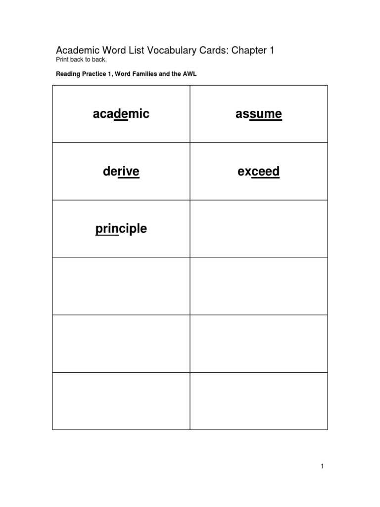 Academic Word List Vocabulary Cards Chapter 1 | PDF | Statistics | Test ...