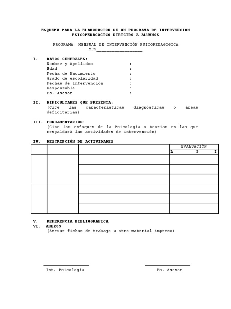 Esquema para La Elaboración de Un Programa de Intervención ...