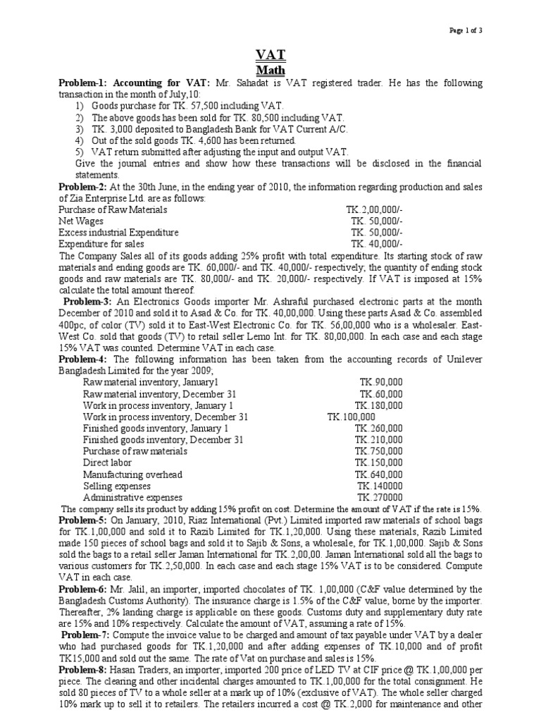 VAT-Math | Value Added Tax | Inventory