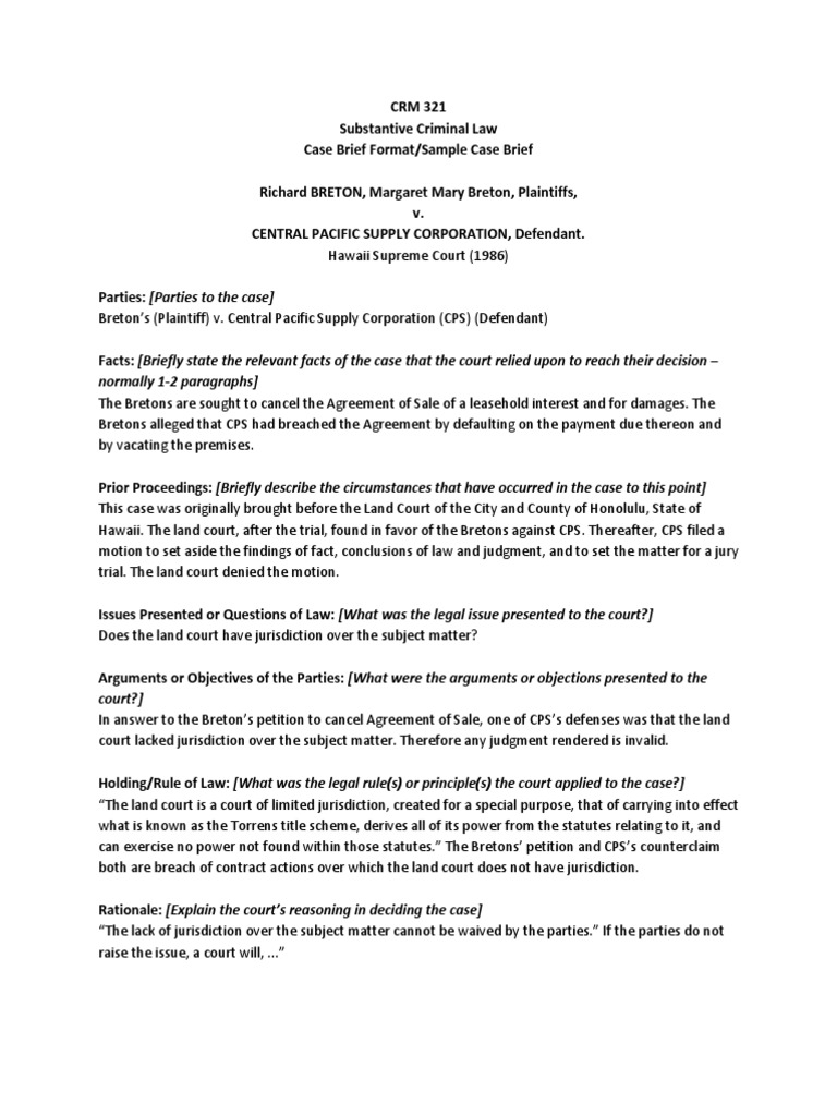 Sample Case Brief | Download Free PDF | Brief (Law) | Judgment (Law)