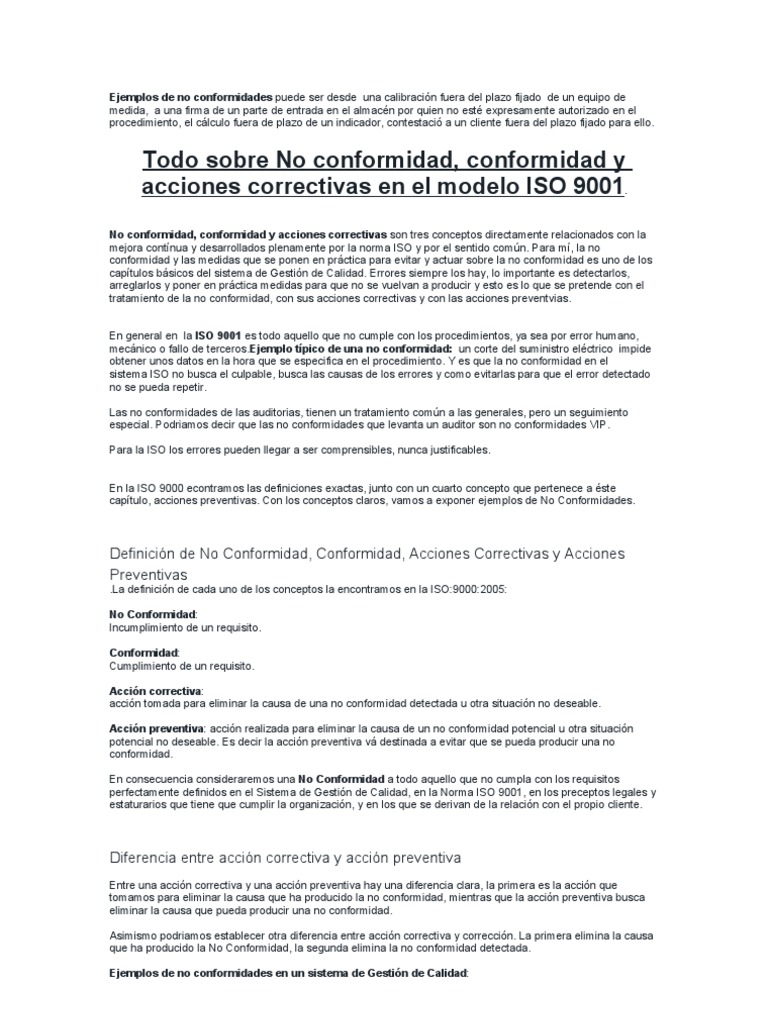 Ejemplos de No Conformidades