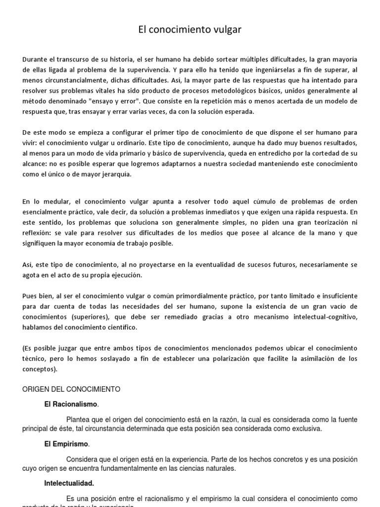 Conocimiento Vulgar y Cientifico | PDF | Conocimiento | Empirismo