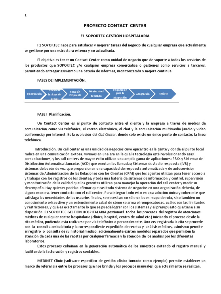 Proyecto Contact Center f1 Soportec | PDF | Respuesta de Voz Interactiva | Hospital