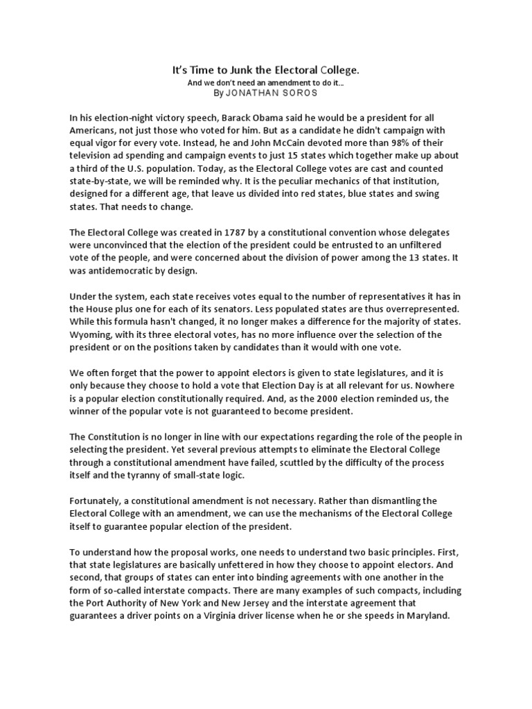 It's Time To Junk The Electoral College Article | PDF | National ...