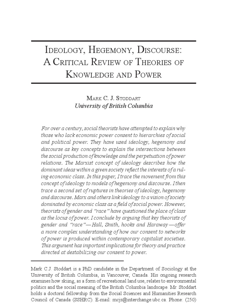 Stoddart, Mark Ideology, Hegemony, Discourse A Critical Rev of Theories ...