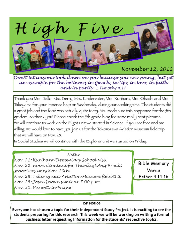 5th Grade Class Updates and Events | PDF | Self-Improvement | Wellness