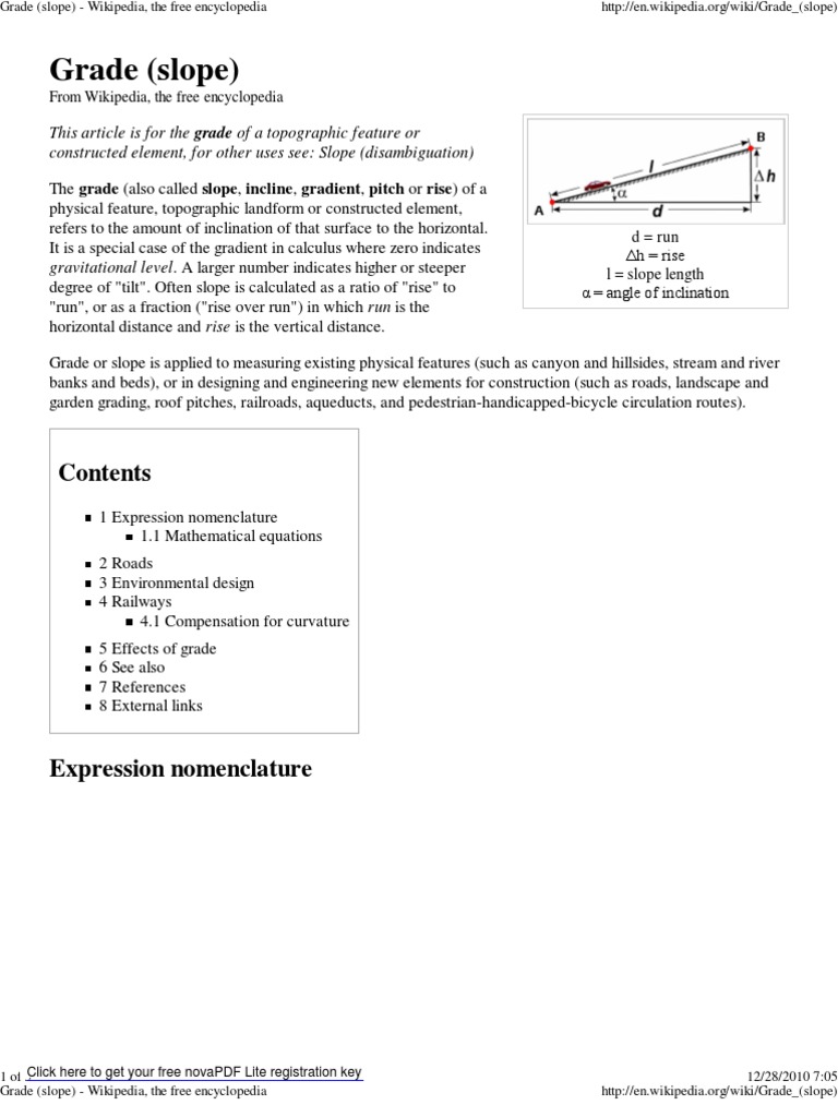 Grade (Slope) - Wikipedia, The Free Encyclopedia | Land Transport ...