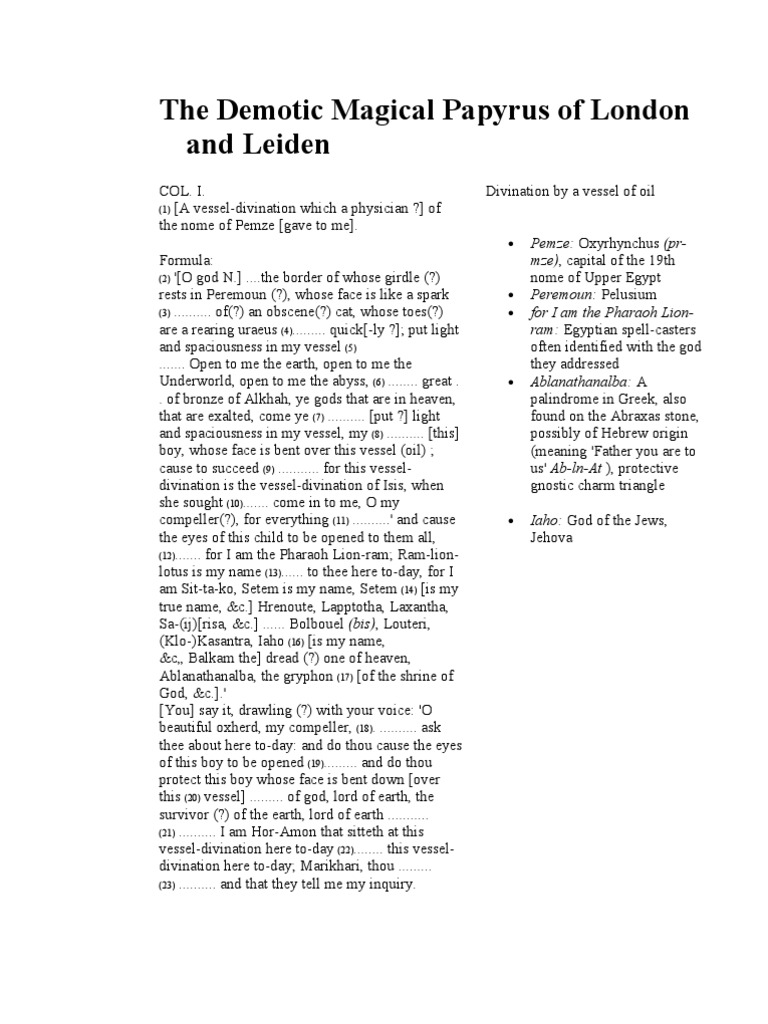 The Demotic Magical Papyrus of London and Leiden | PDF | Osiris | Isis
