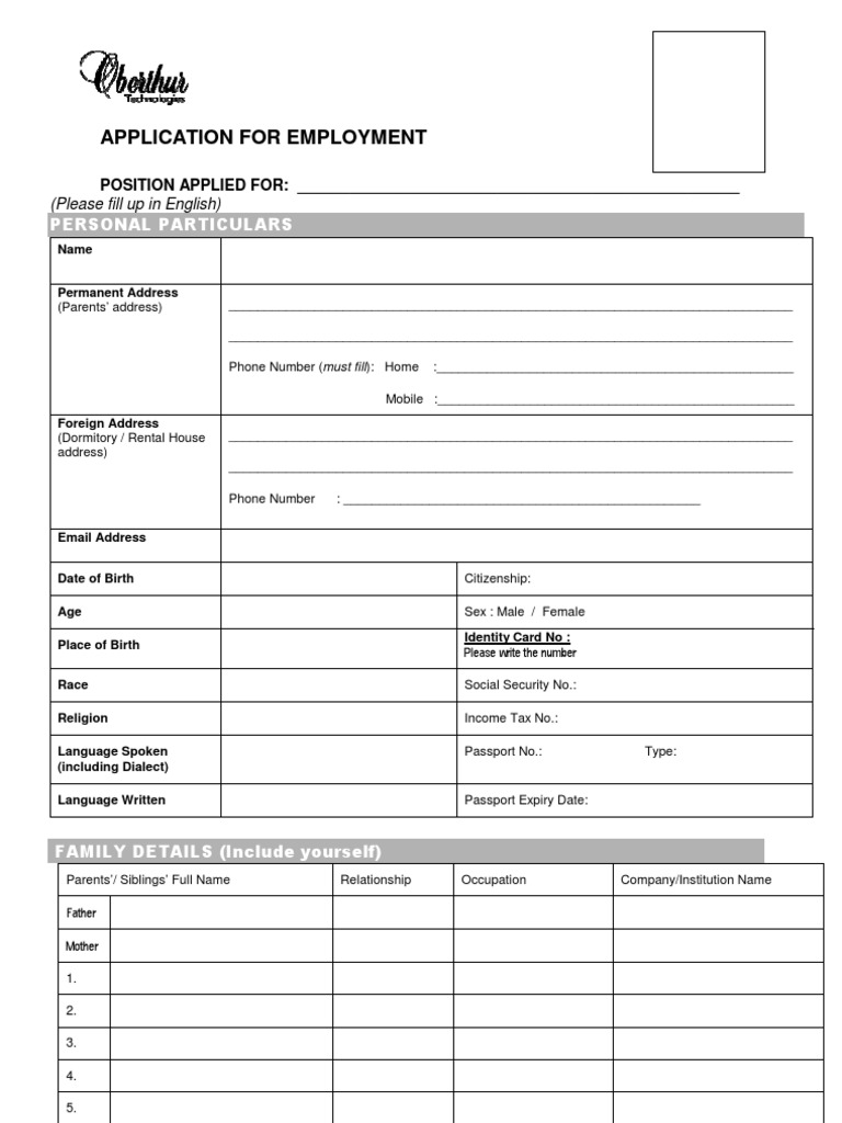 Application For Employment: Personal Particulars | PDF | Social ...