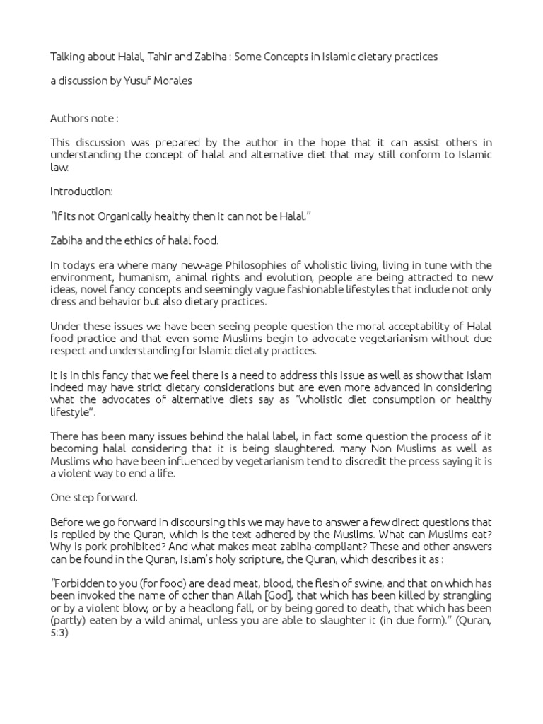 Talking About Halal, Tahir and Zabiha: Concepts in Islamic Dietary ...