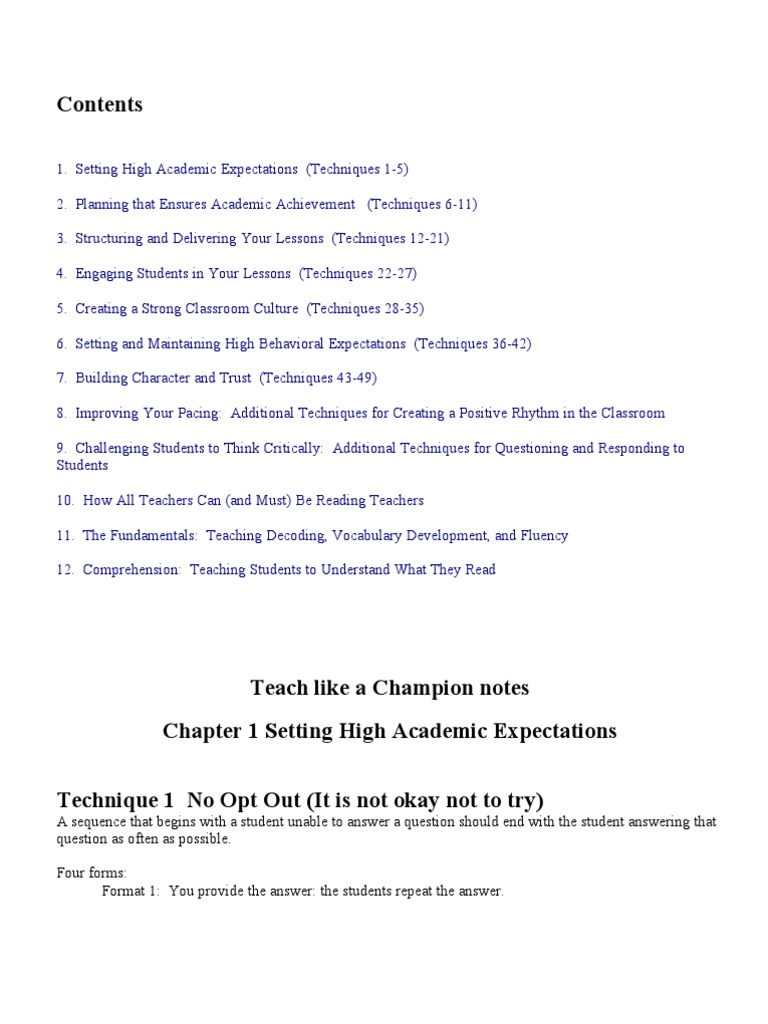 Teach Like A Champion Notes | PDF | Reading (Process) | Reading ...