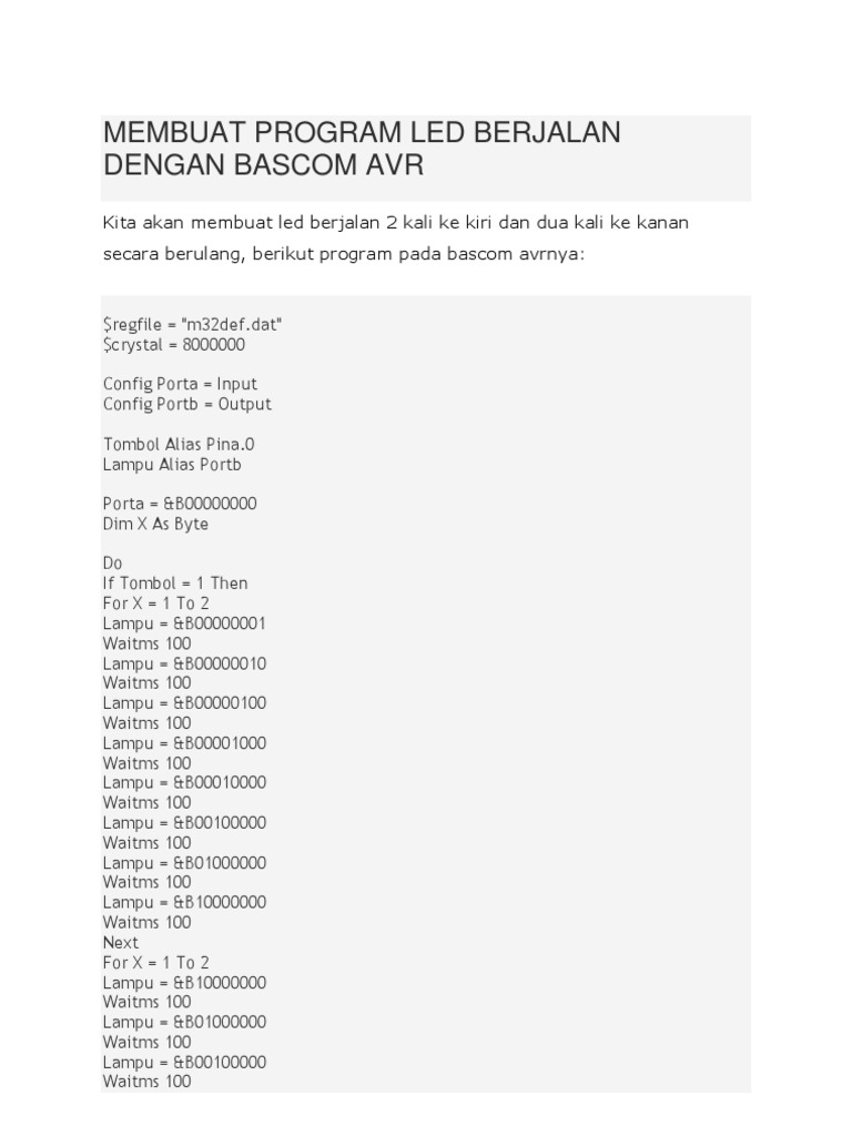Membuat Program Led Berjalan Dengan Bascom Avr | PDF
