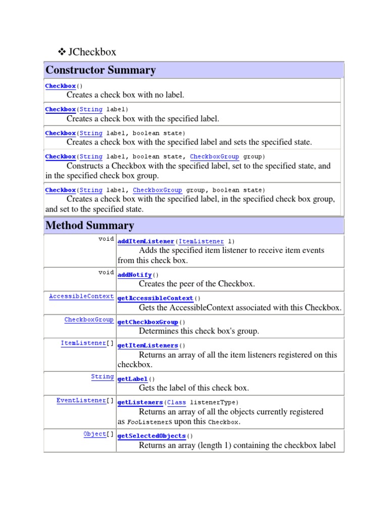 Constructor Summary Jcheckbox Pdf Array Data Structure Constructor Object Oriented 3536