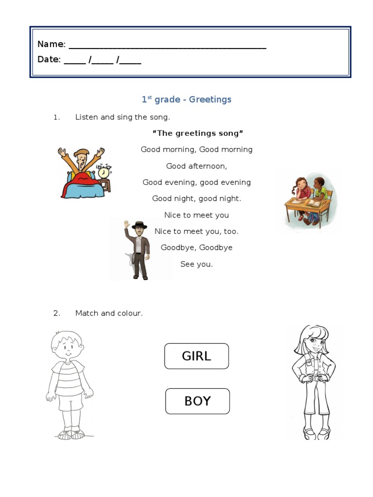 1st Grade Greetings Activities Guide | PDF