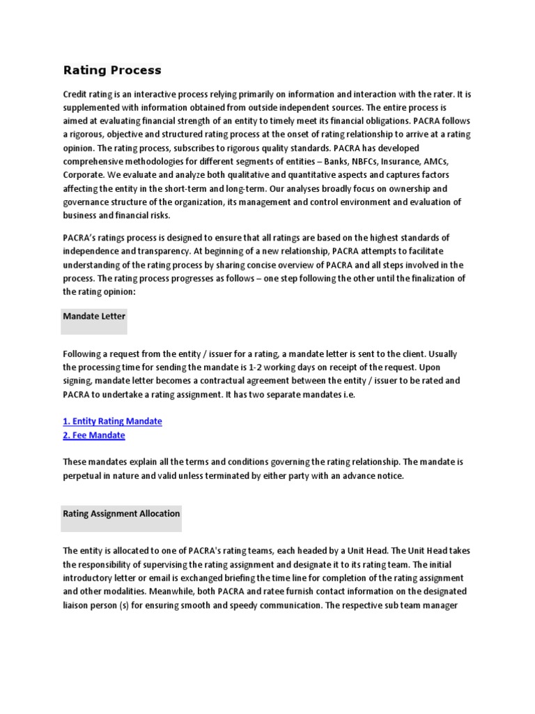 Rating Process: Mandate Letter | PDF | Governance | Credit Rating