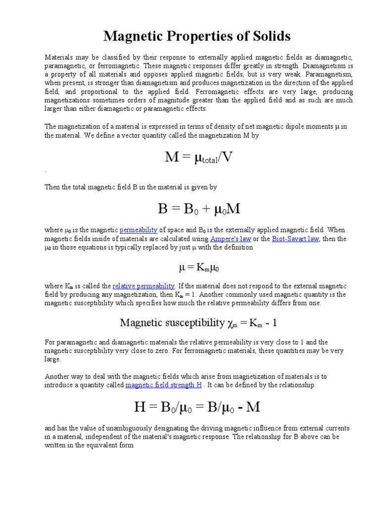 Magnetic Properties of Solids Explained | PDF | Magnetization ...