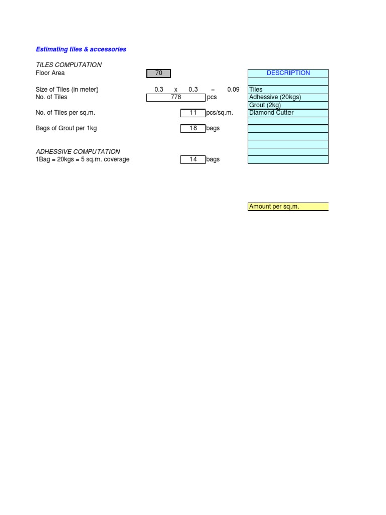 Tile Estimation and Cost Breakdown | PDF