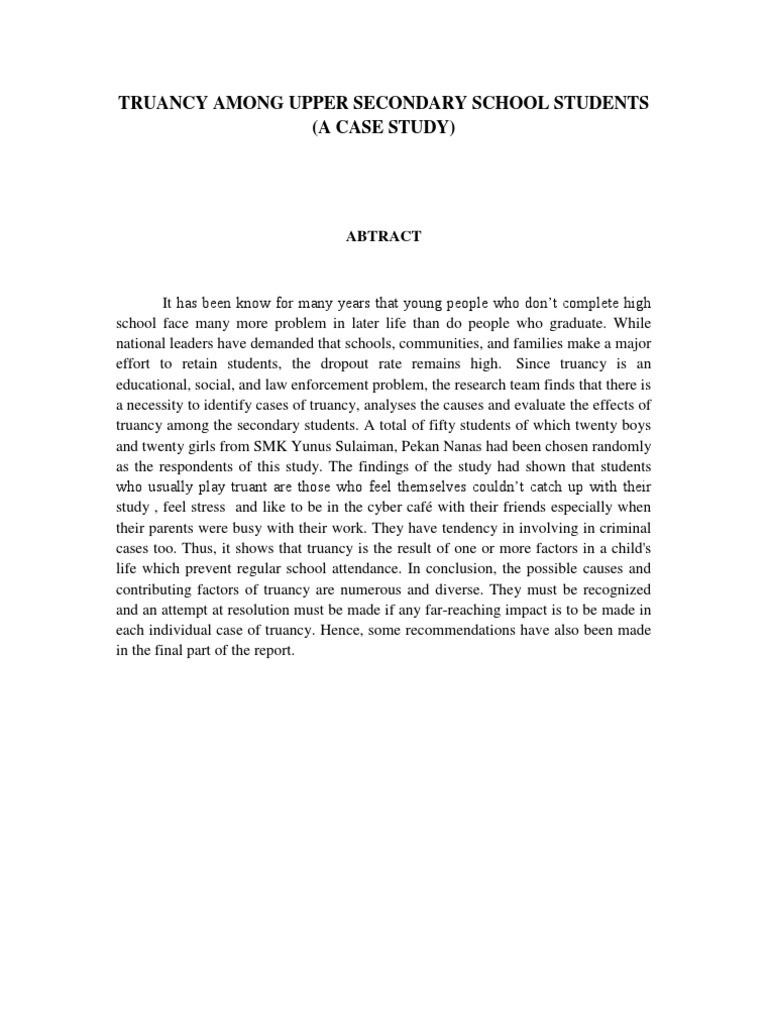 Truancy Among Upper Secondary School Students (A Case Study) | PDF ...