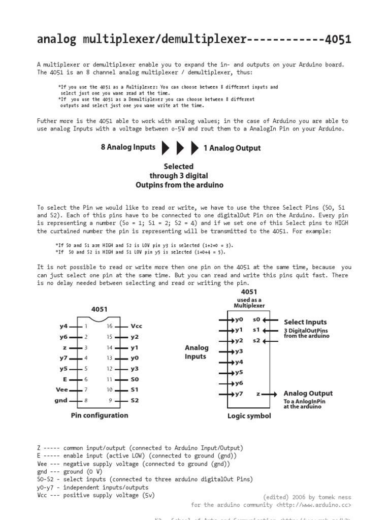 Analog Multiplexer Demultiplexer 4051 | PDF