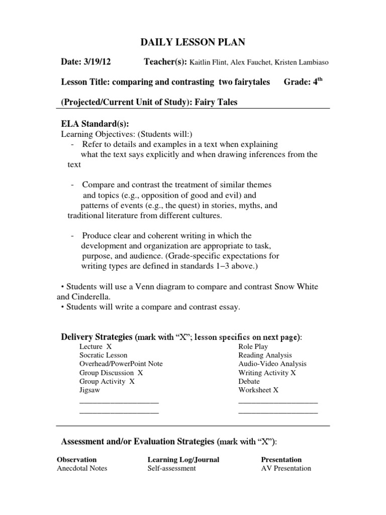 Fairy Tale Lesson Plan | Fairy Tales | Educational Assessment