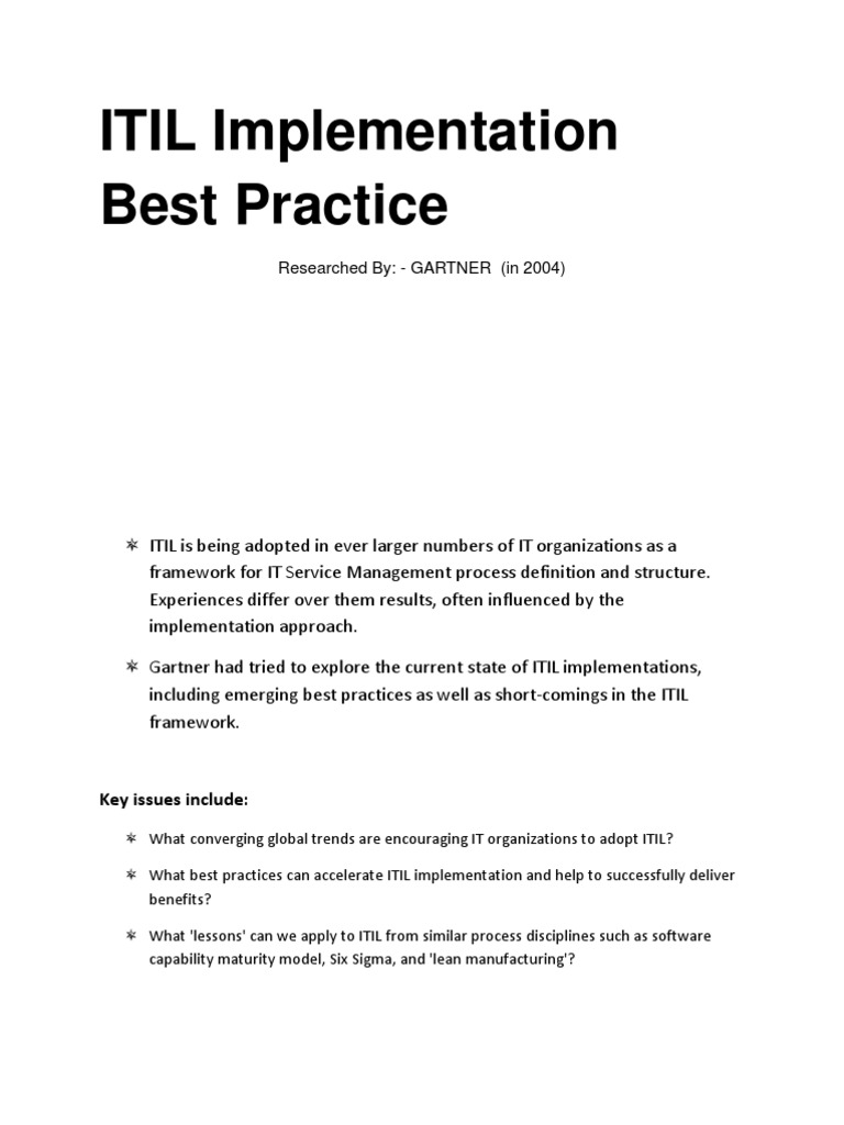 ITIL Implementation Best Practice: Key Issues Include | PDF | Itil | It ...