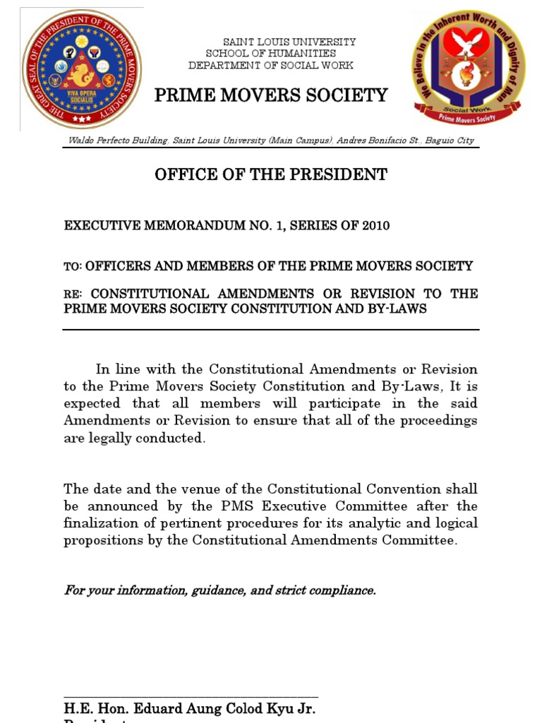 Prime Movers Society Constitutional Amendments | PDF