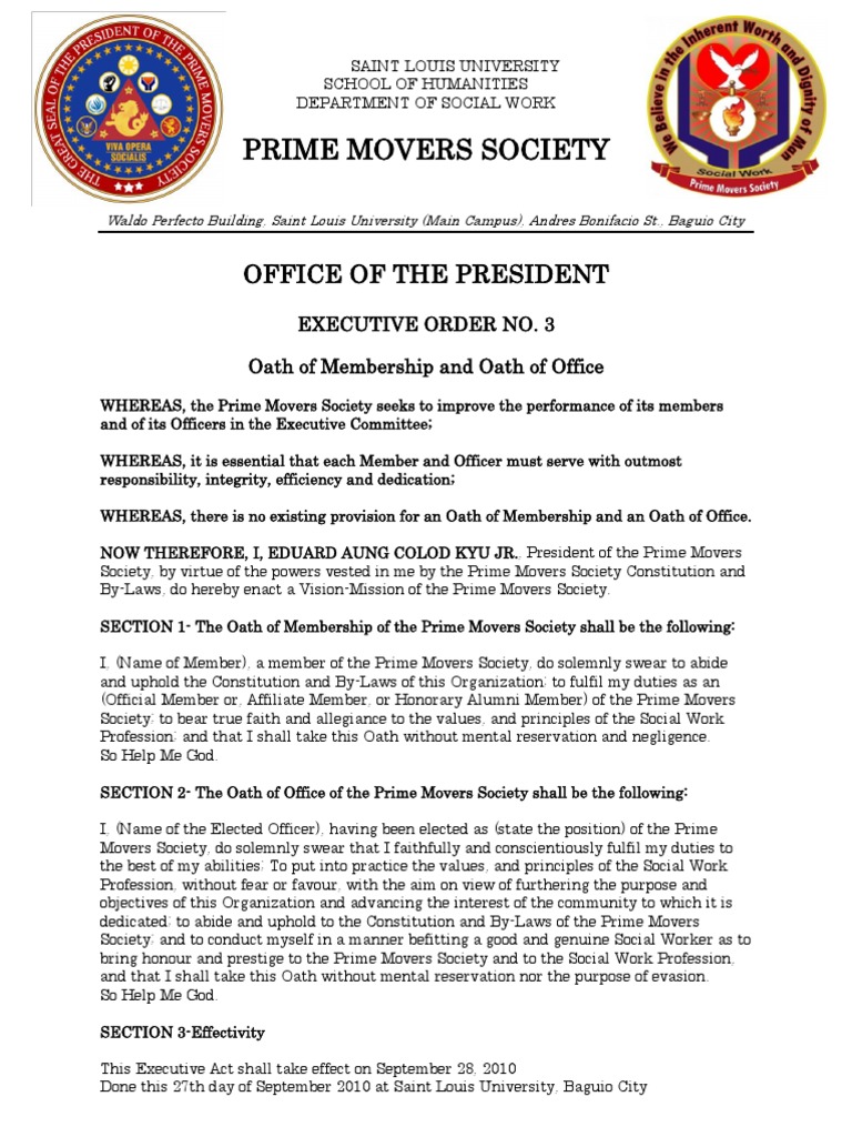 Executive Order No. 3 | PDF | Oath | Oath Of Office