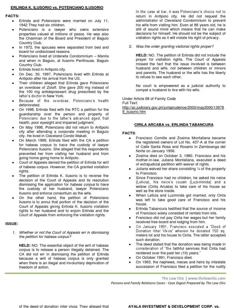 Family Code Cases - Article 68 To 148 (Case Digest) | PDF | Annulment ...