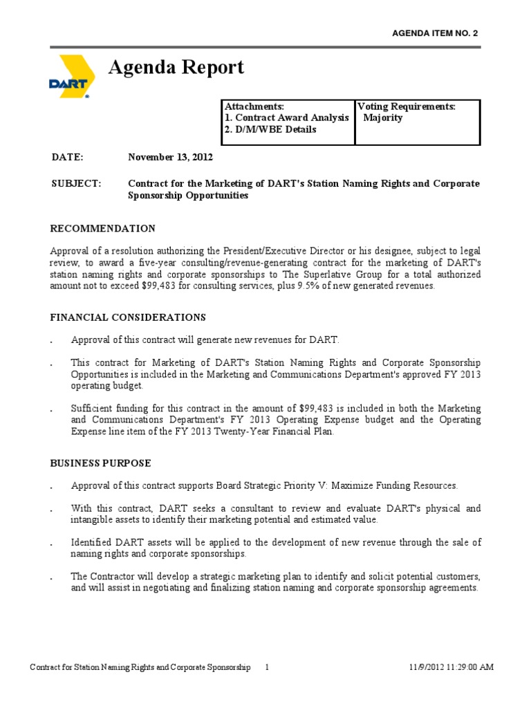 DART Naming Rights Contract | PDF | Request For Proposal | Marketing