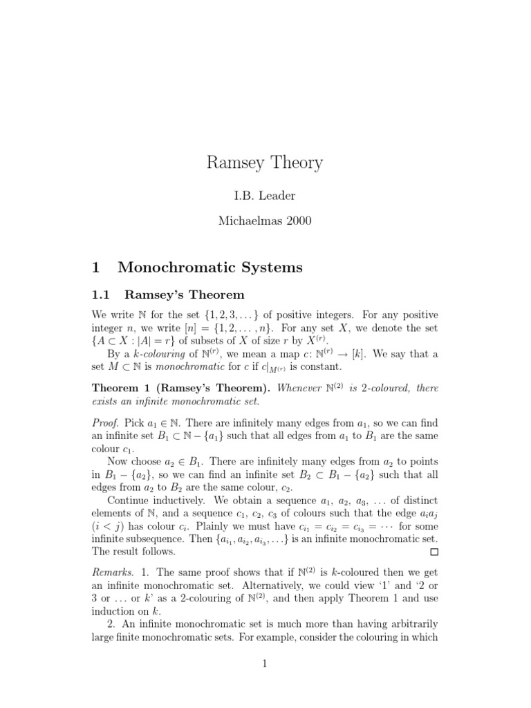 Ramsey Theory: 1 Monochromatic Systems | PDF | Mathematical Objects ...