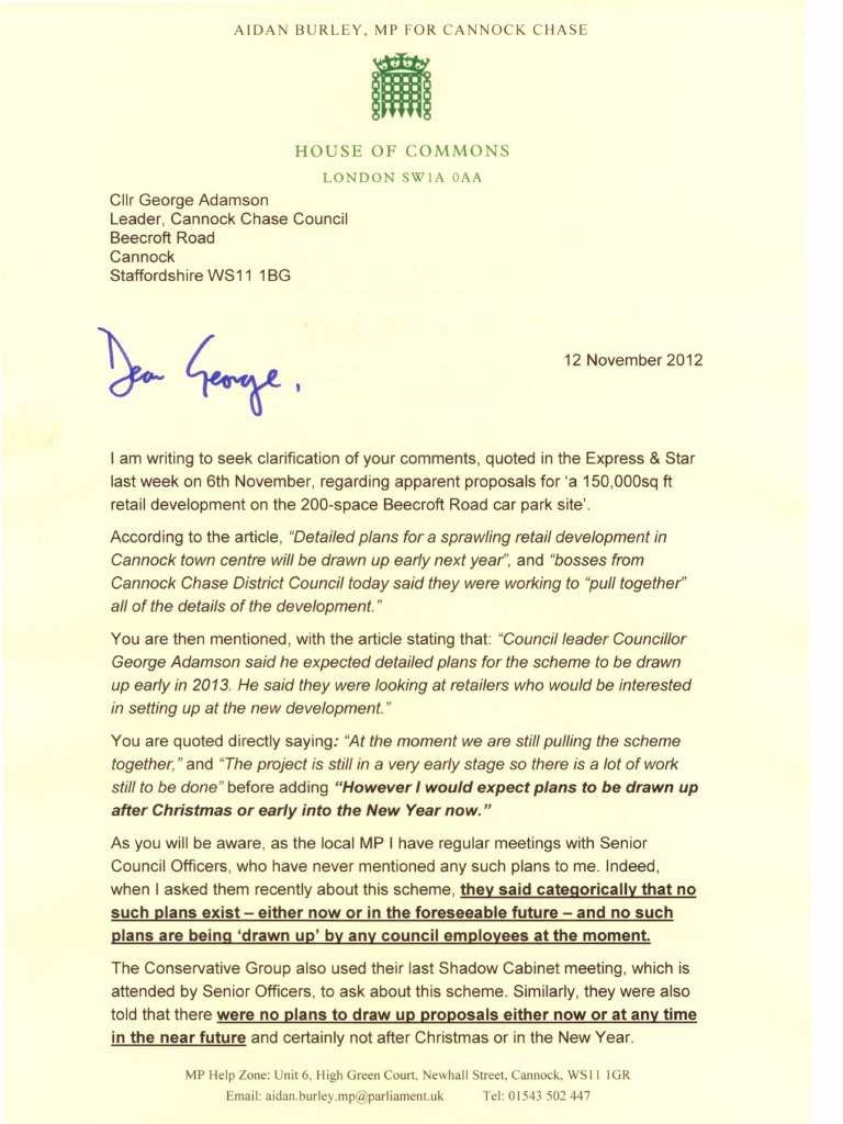 Aidan's Letter To CLLR George Adamson Regarding Beecroft Road ...