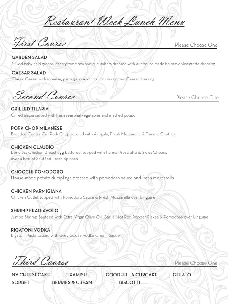 Restaurant Week Lunch Menu: First Course | PDF