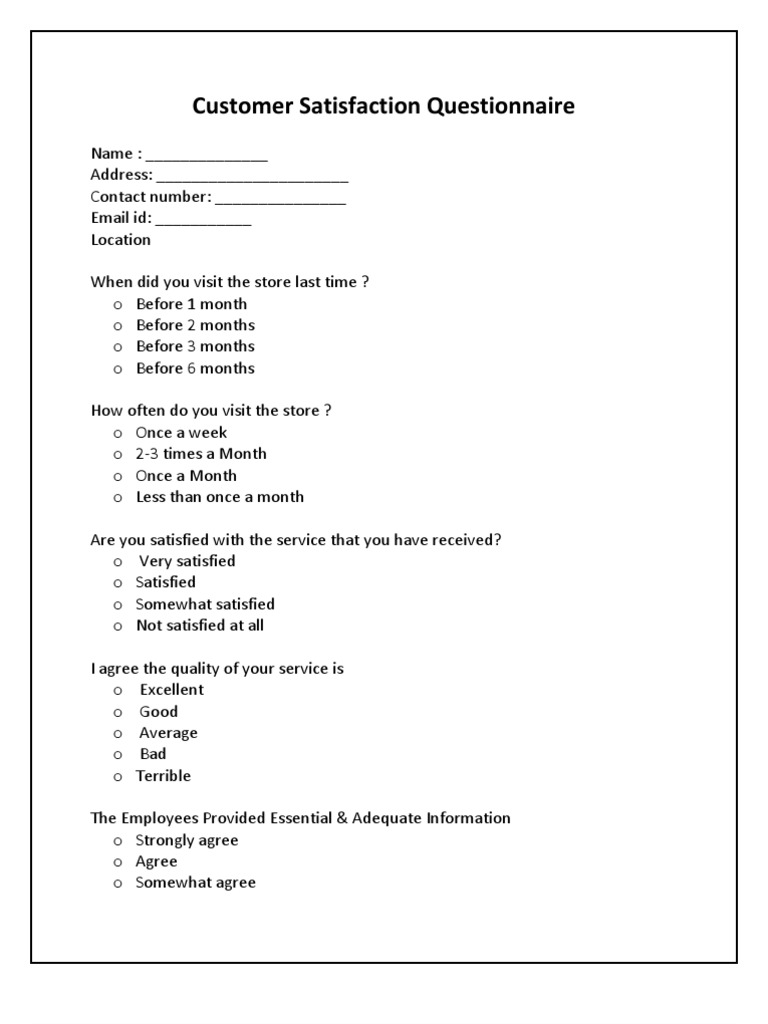 Customer Satisfaction Survey Template | PDF | Career & Growth | Self ...