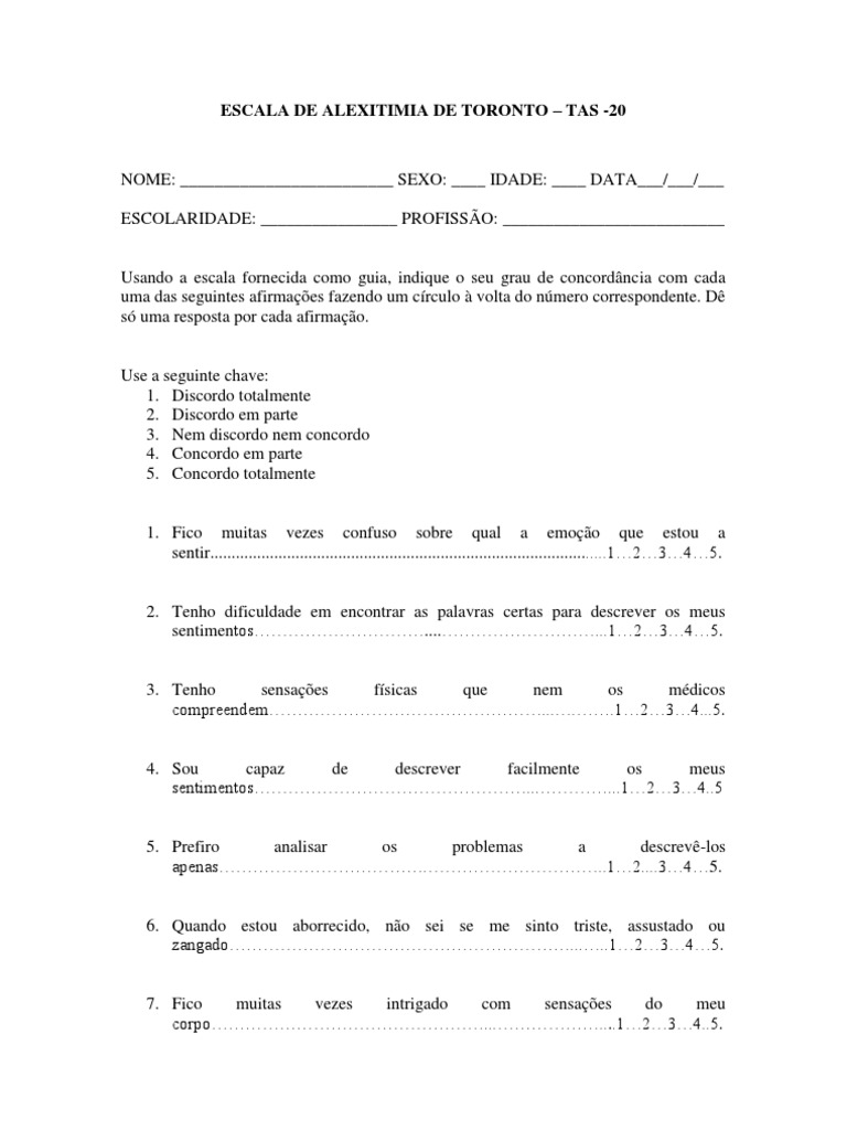 Escala Alexitimia Tas-20 | PDF