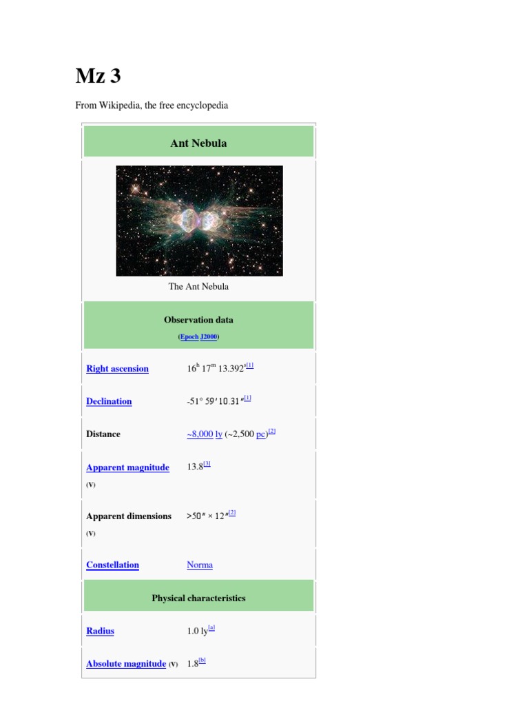 Ant Nebula: From Wikipedia, The Free Encyclopedia | PDF | Astronomical ...