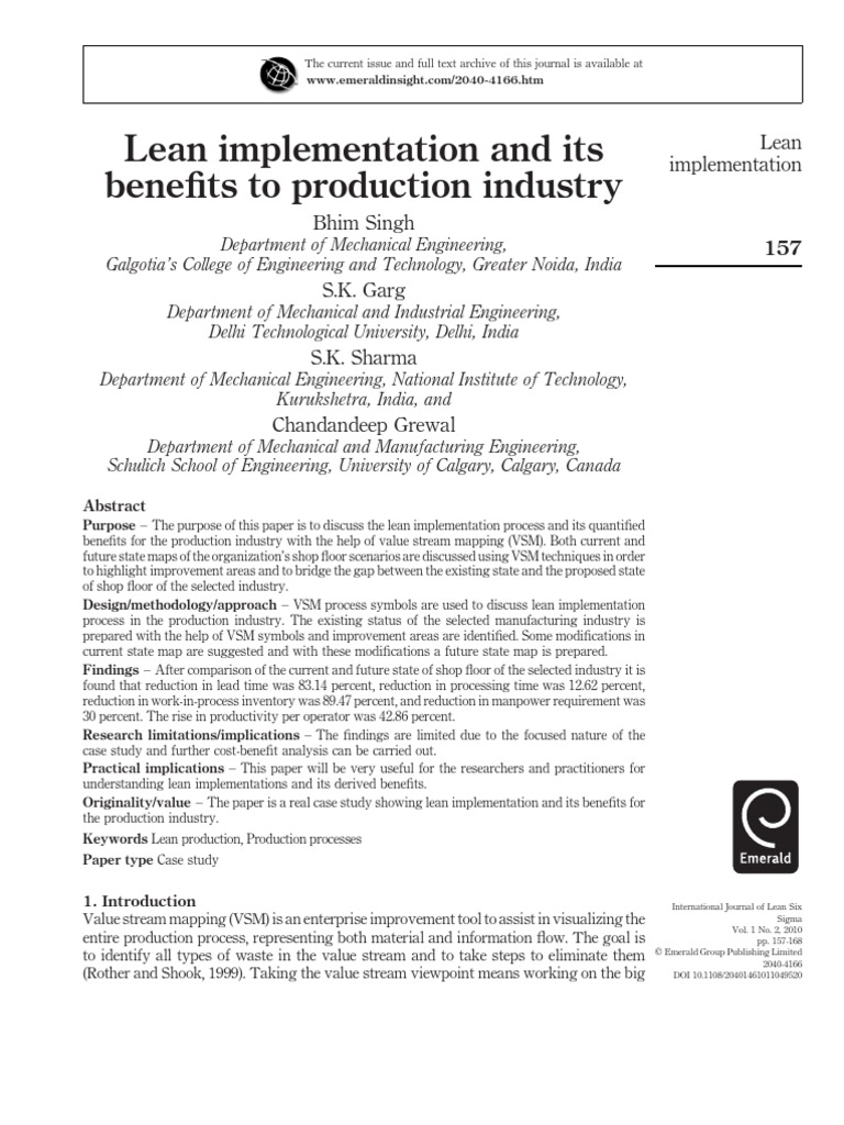 Lean Implementation and Its Benefits To Production Industry | PDF | Lean Manufacturing | Inventory