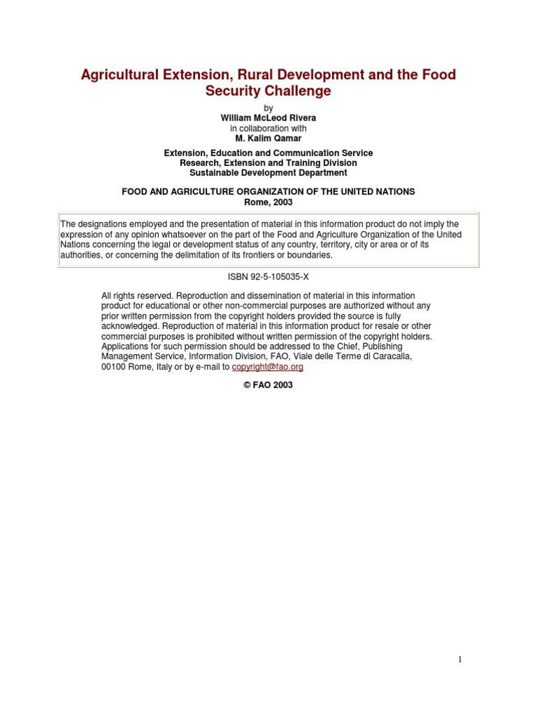 Agricultural Extension, Rural Development and The Food Security ...