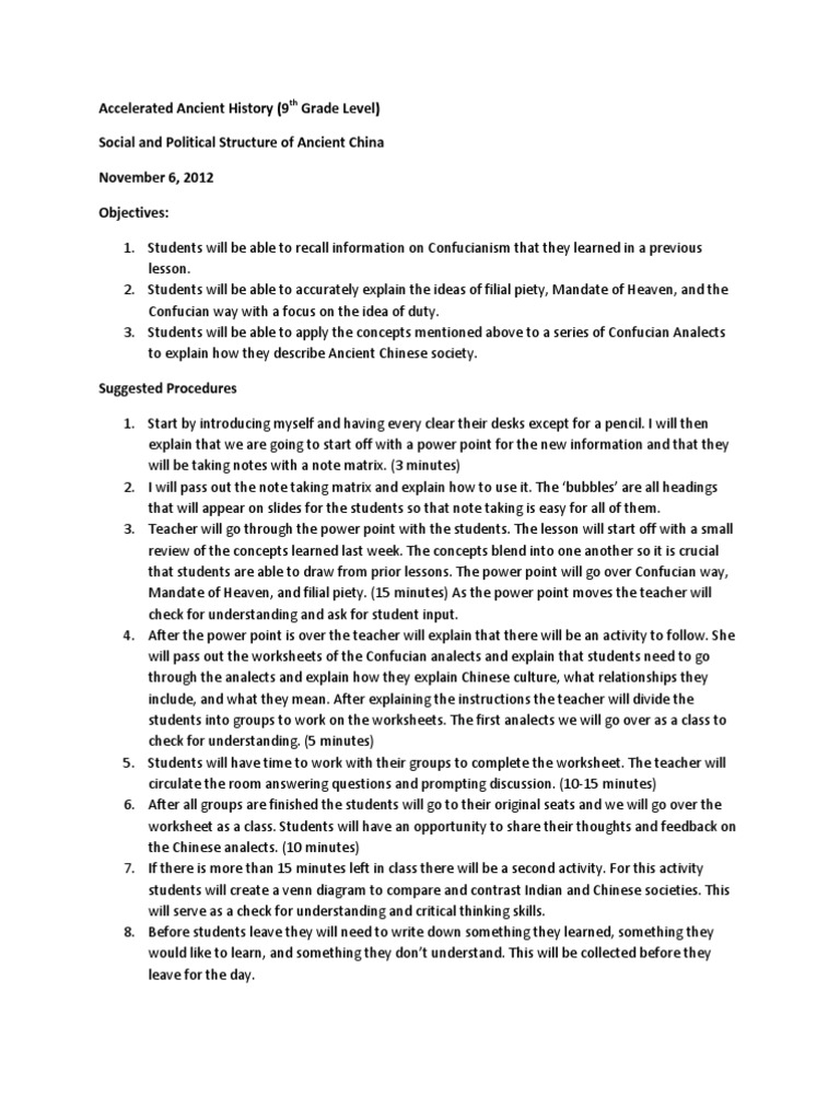 Ancient China Lesson Plan | Download Free PDF | Confucianism ...
