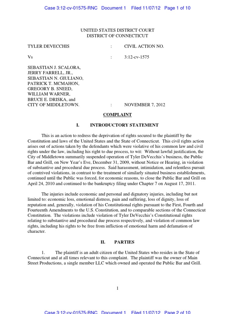 Complaint I. Introductory Statement | PDF | Intentional Infliction Of Emotional Distress | Damages