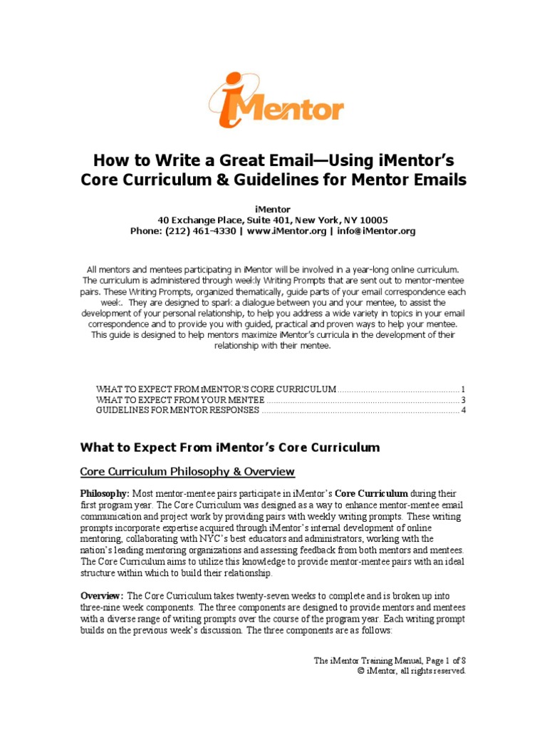 How To Write A Great Email-Using Imentor'S Core Curriculum & Guidelines ...