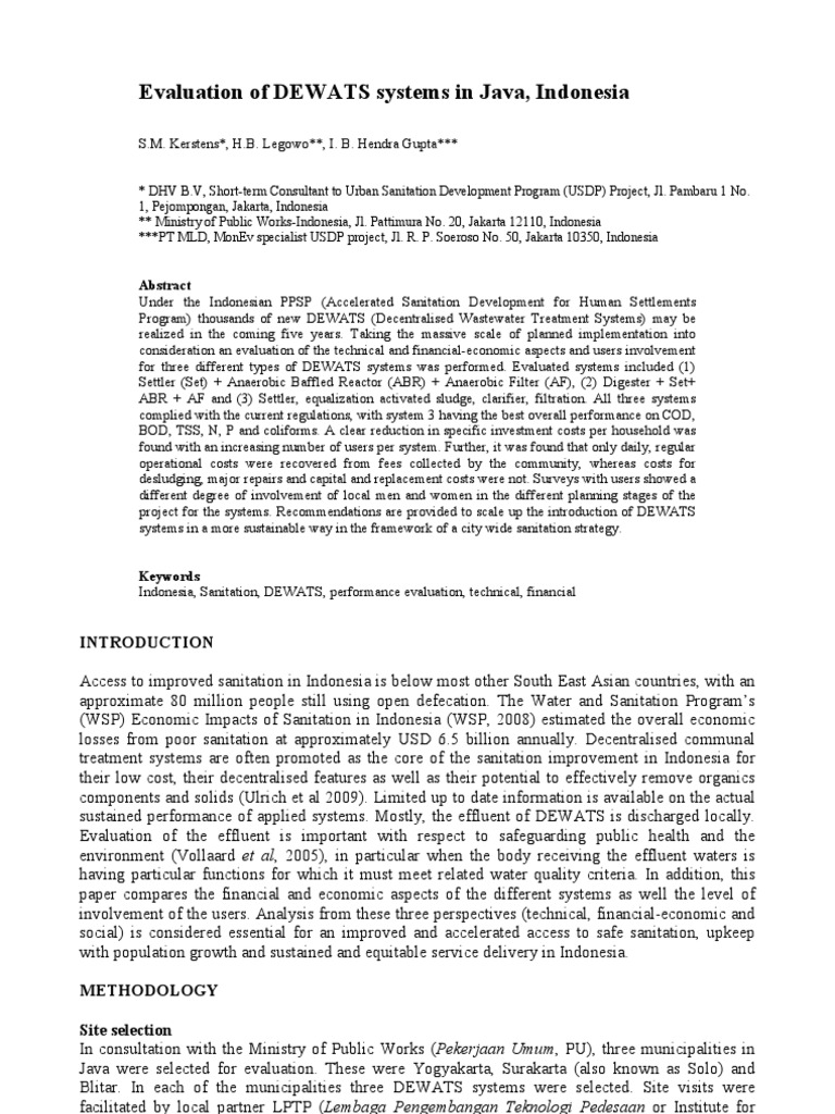 Evaluation of Decentralised Wastewater Treatment Systems (DEWATS) in ...